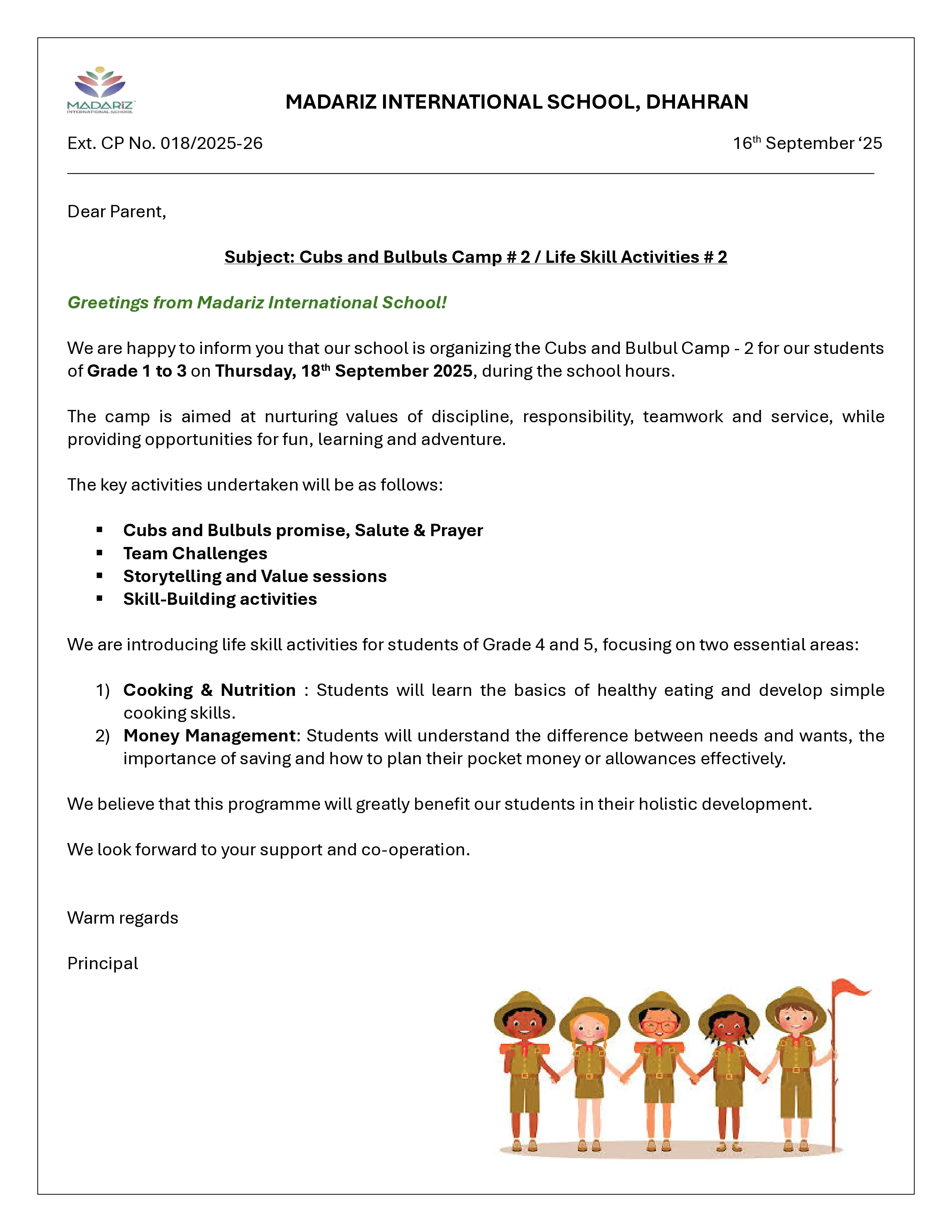Circular 018 - Cubs & Bulbul camp 2 & Life Skills Activity
